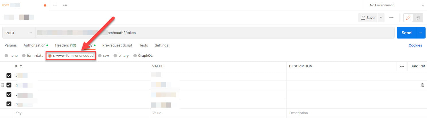 Generación de token de acceso a través de API REST con cuerpo de tipo formulario (x-www-form ...